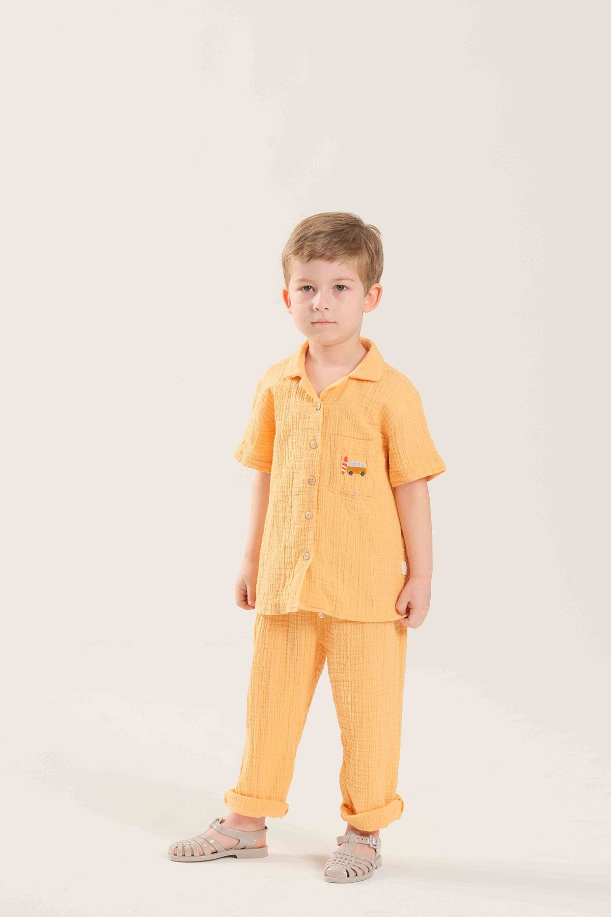 Miela Kids Müslin Gömlek Karavan Nakışlı Melon - Mamba kid – Mamba Kid